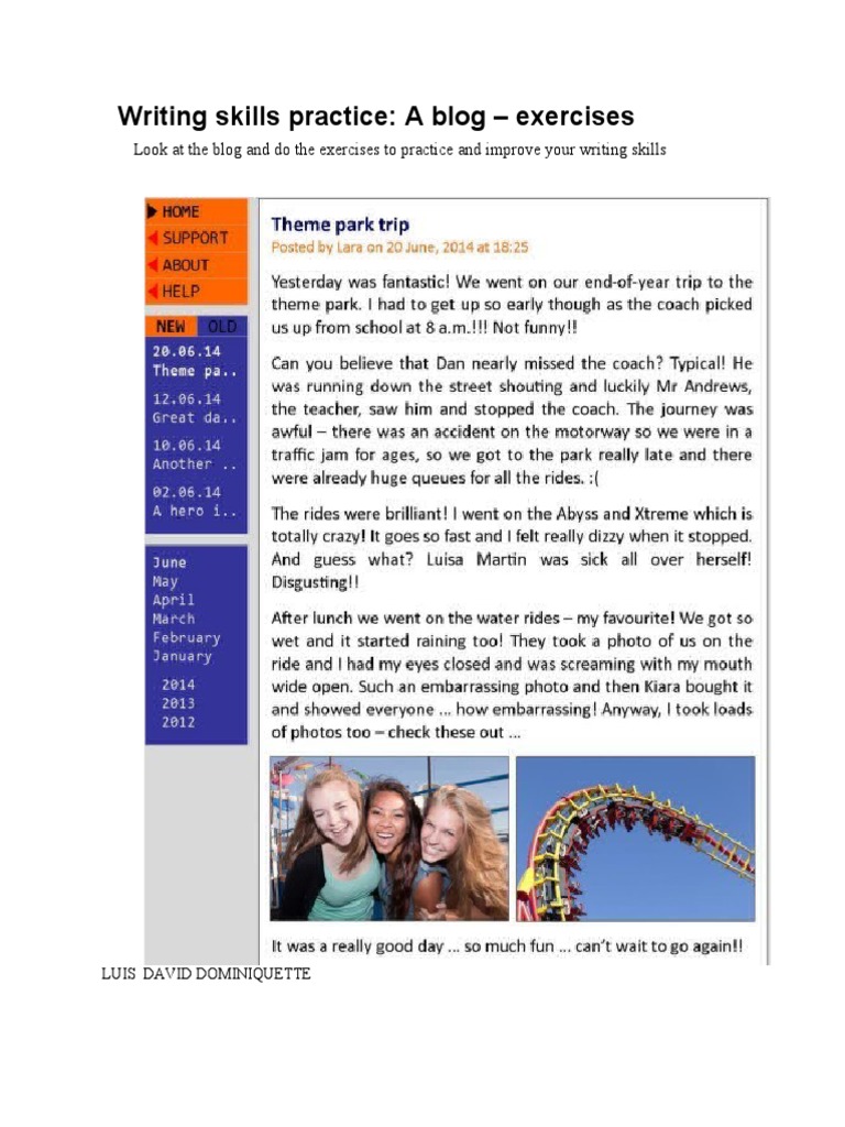 Writing Skills Practice: A Blog - Exercises | PDF | Language Arts ...