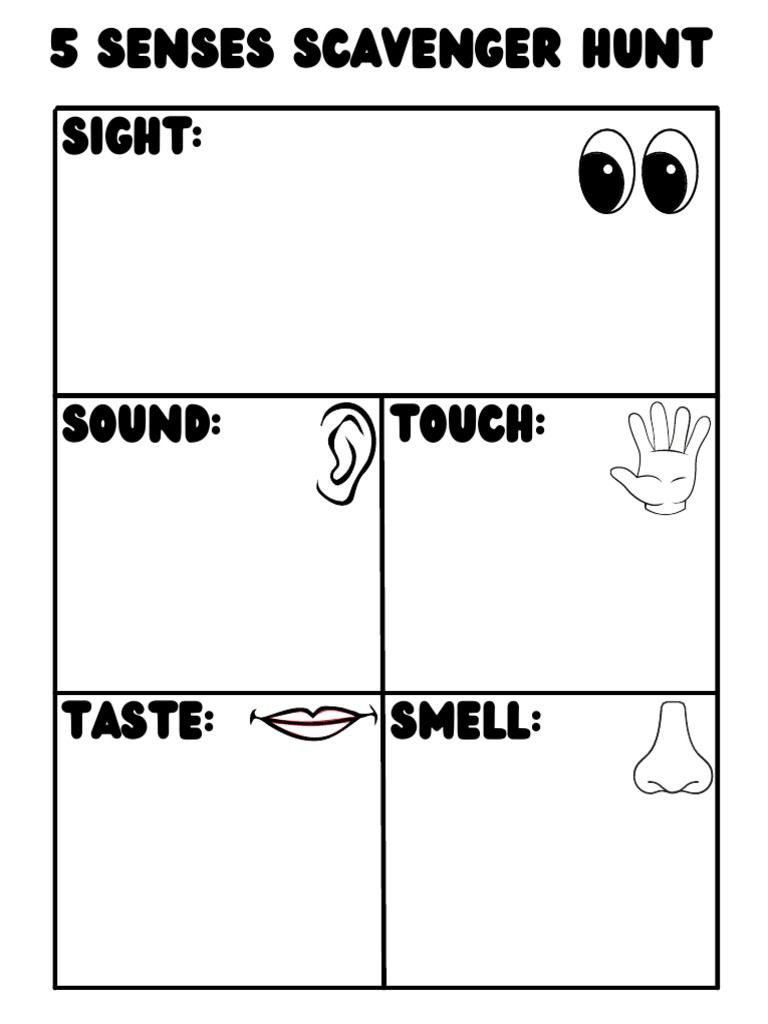 5 Senses Scavenger Hunt Worksheet – UESXP
