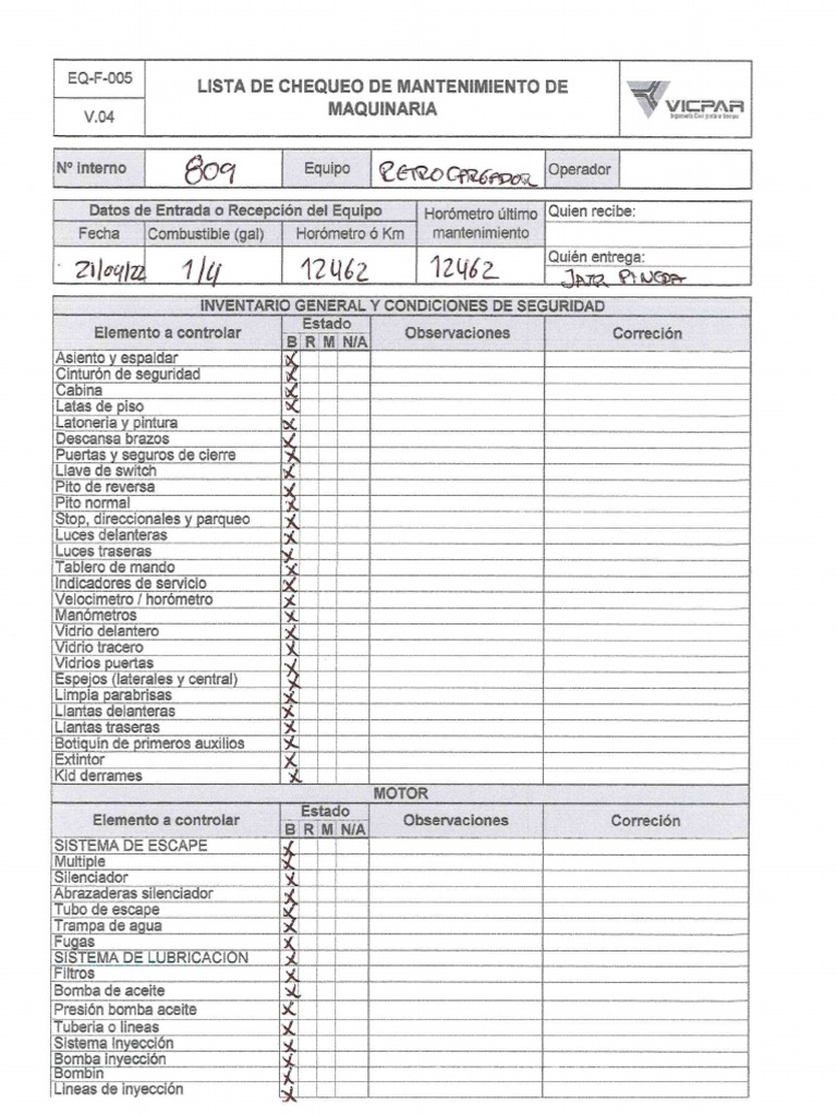 Lista de Chequeo Mantenimiento | PDF