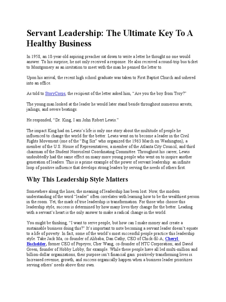 Servant Leadership: The Ultimate Key To A Healthy Business: Why This ...