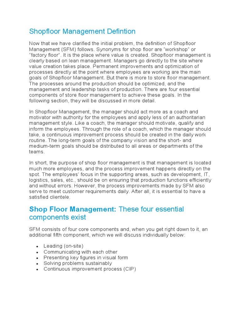Shopfloor Management Defintion | PDF | Goal | Lean Manufacturing