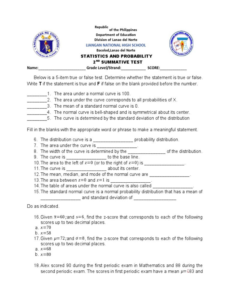 Statistics and Probability 3rd Summative Test | PDF | Percentile ...