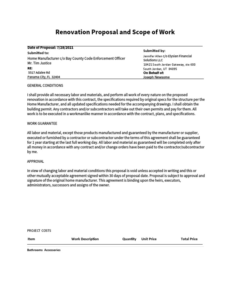 Renovation Plan and Scope of Work | PDF | Bathroom | Shower