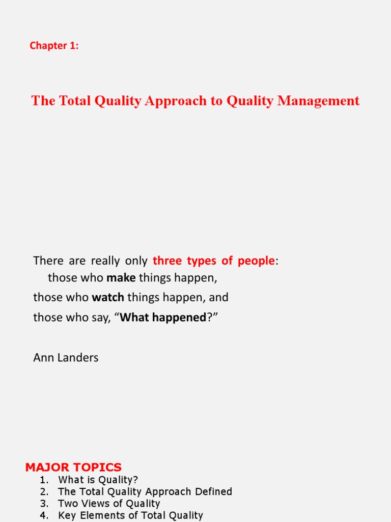 TQM Chapter 1 | Download Free PDF | Quality (Business) | Quality Management