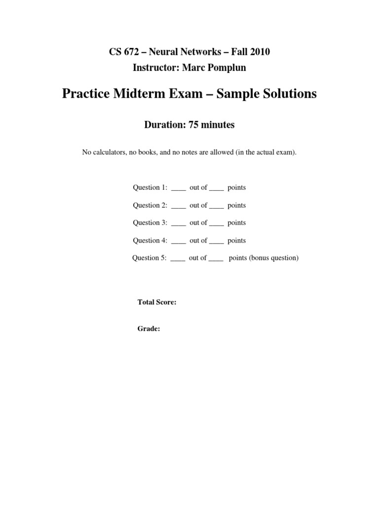 CS 672 - Neural Networks - Practice - Midterm - Solutions | PDF | Artificial Neural Network ...