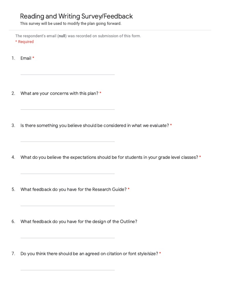 Reading and Writing Survey Feedback - Google Forms | PDF