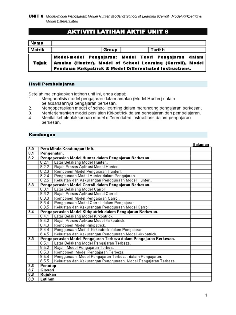 8 - Aktiviti Latihan Aktif Unit 8 | PDF