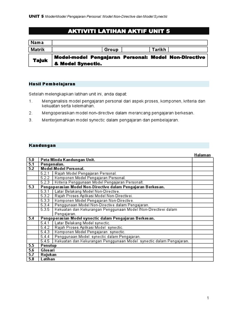 5 - Aktiviti Latihan Aktif Unit 5 | PDF