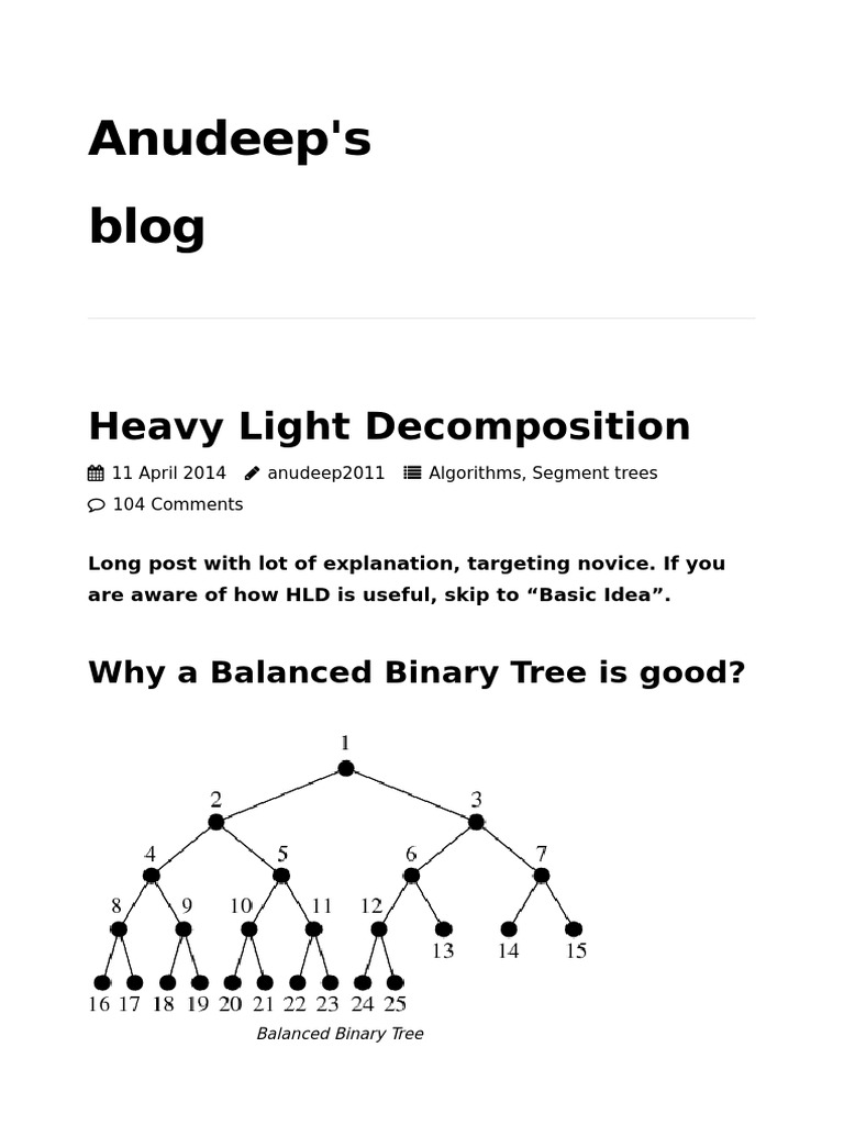 Heavy Light Decomposition - Anudeep's Blog | PDF | Computer Programming ...