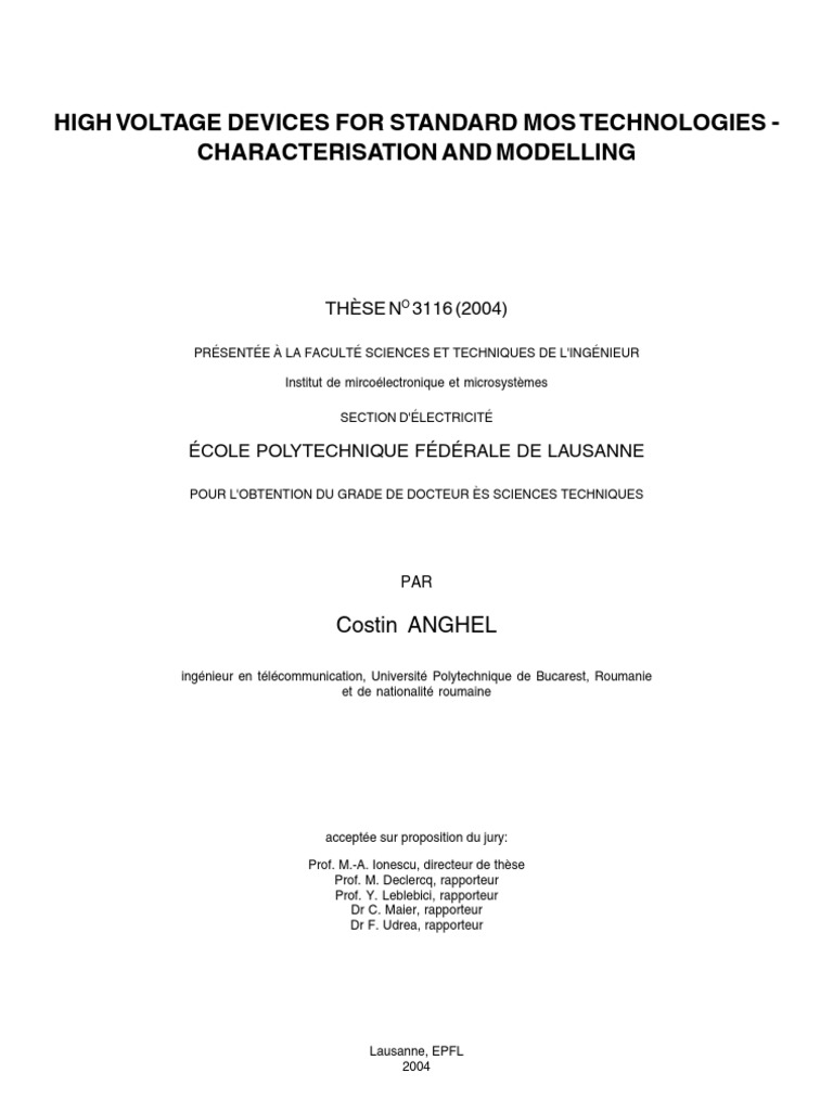 High Voltage Devices For Standard Mos Technologies - Characterisation ...