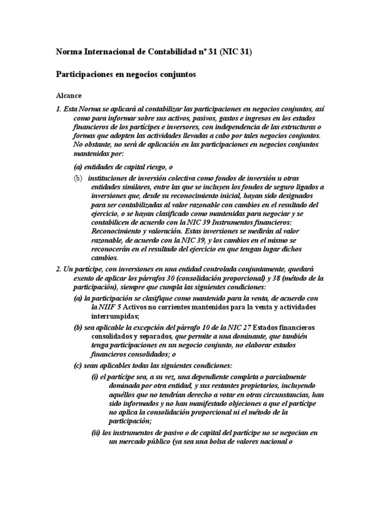 NIC 31: Contabilidad de Negocios Conjuntos | PDF | normas ...
