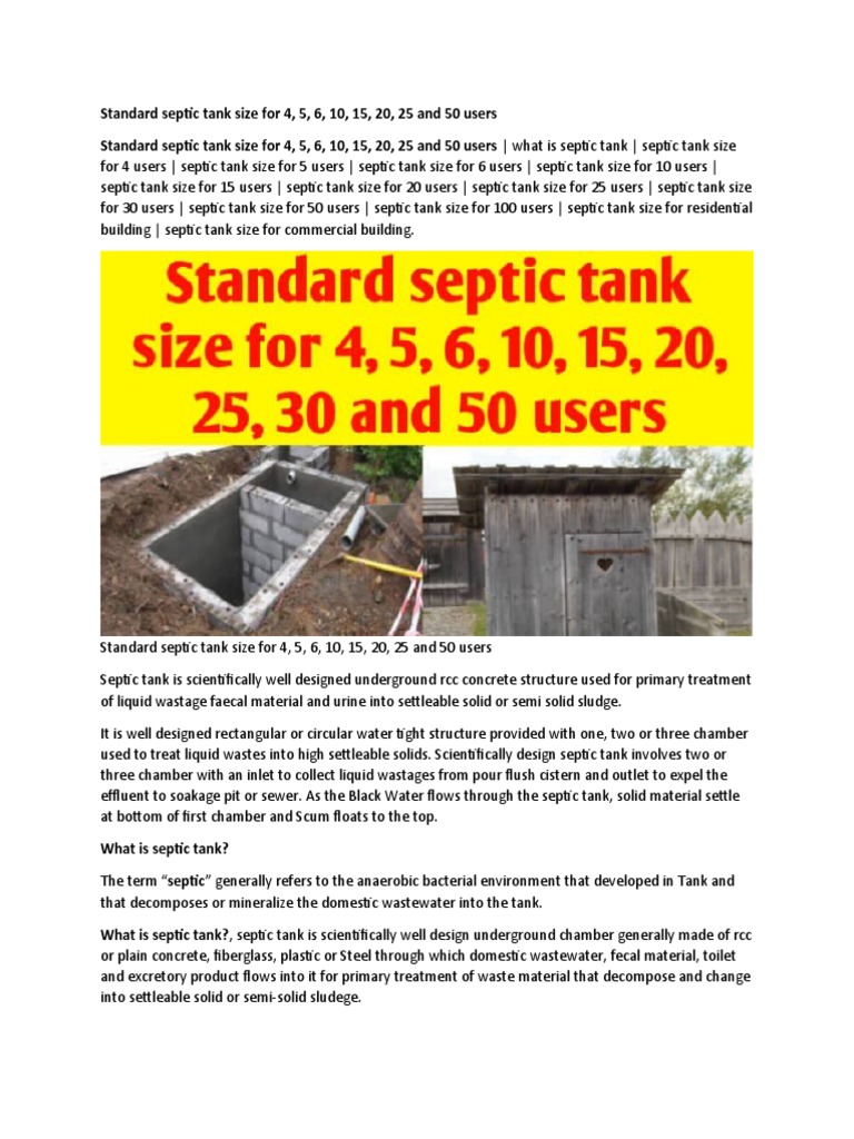 Standard Septic Tank Size For 4 | PDF | Sewage Treatment | Concrete