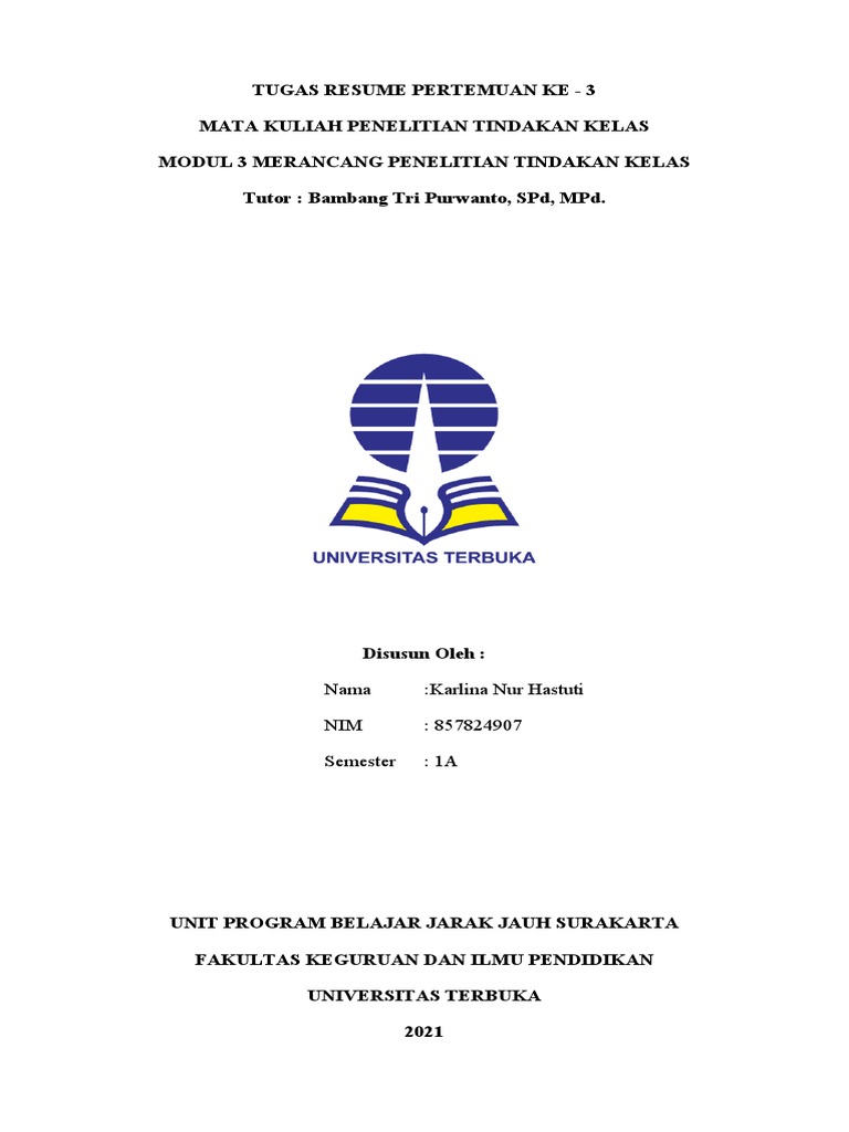 Tugas Resume Pertemuan - Modul 3 Merancang Penelitian Tindakan Kelas | PDF