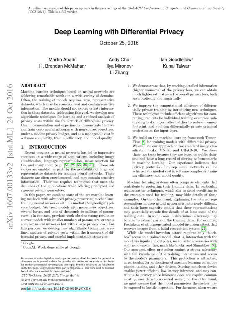 Deep Learning With Differential Privacy | PDF | Principal Component ...