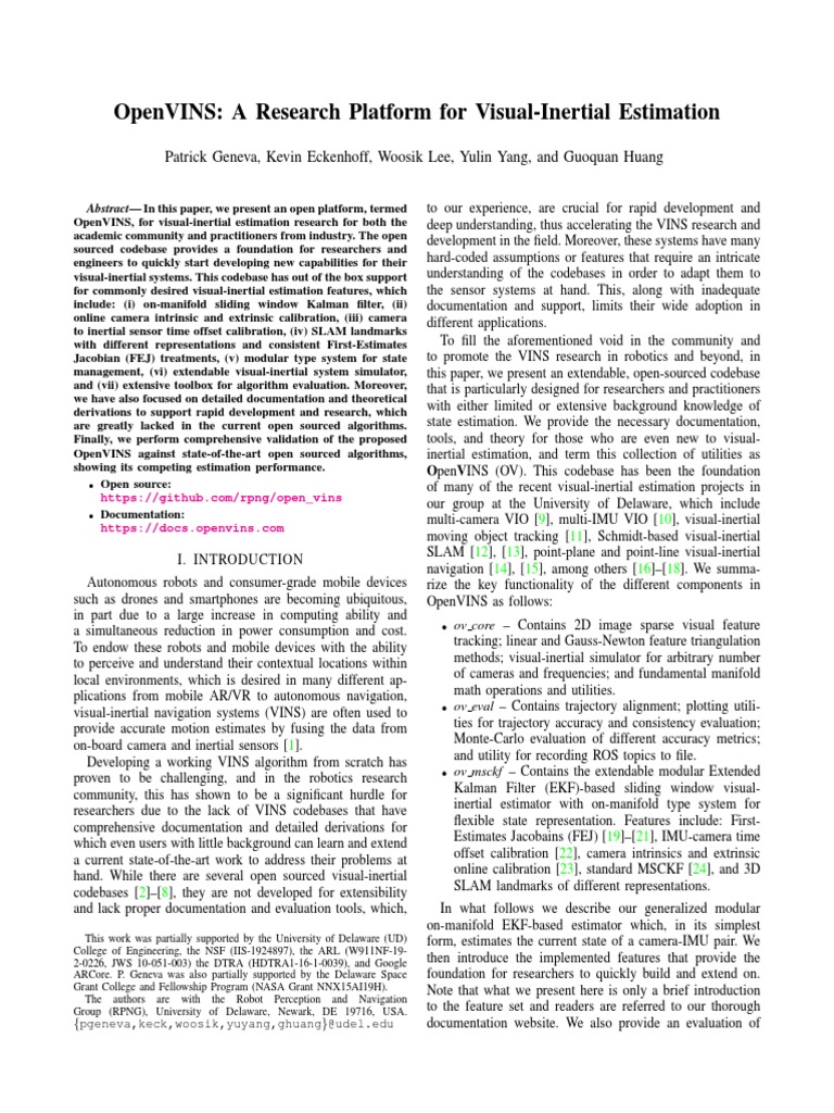 A Research Platform For Visual-Inertial Estimation | PDF