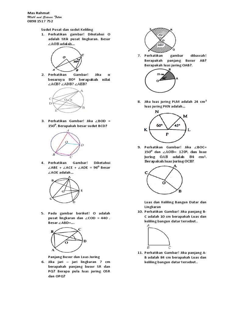 Soal Matematika: Sudut & Luas Lingkaran | PDF | Metode & Bahan Ajar