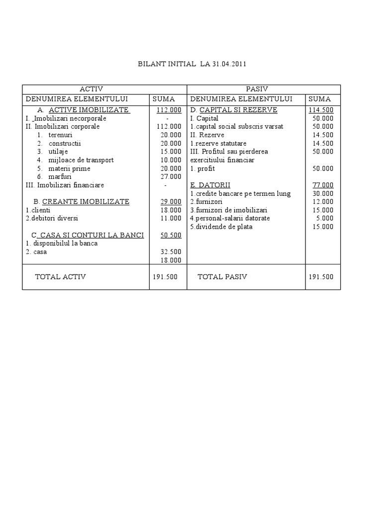 Bilant Initial | PDF