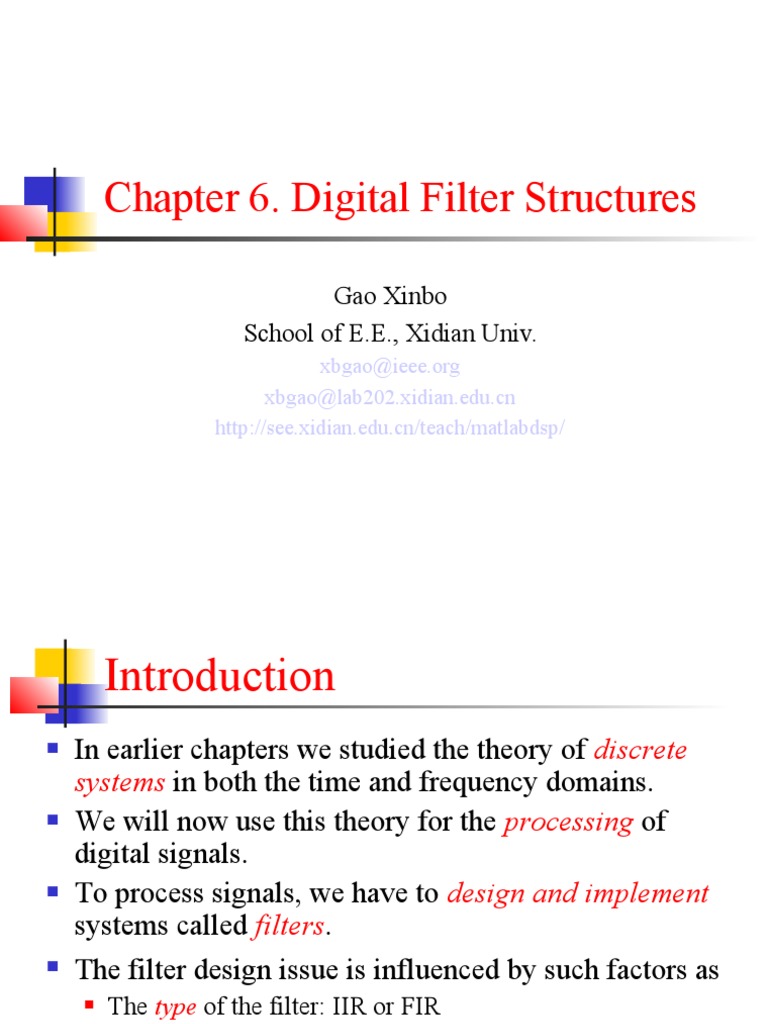 Chapter 6. Digital Filter Structures: Gao Xinbo School of E.E., Xidian Univ | PDF | Algorithms ...