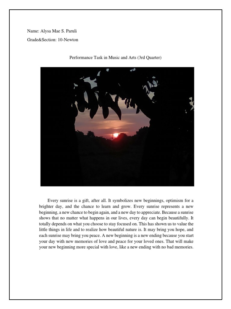 Performance Task in Music and Arts (3rd Quarter) | PDF | Self-Improvement