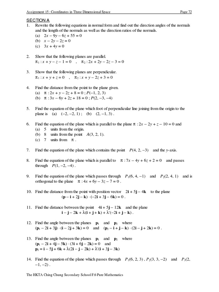 Assignment 15: Coordinates in Three Dimensional Space Page 72 | PDF ...