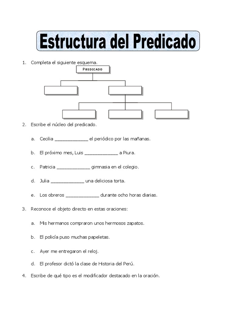 Ficha Predicado para Sexto de Primaria | PDF