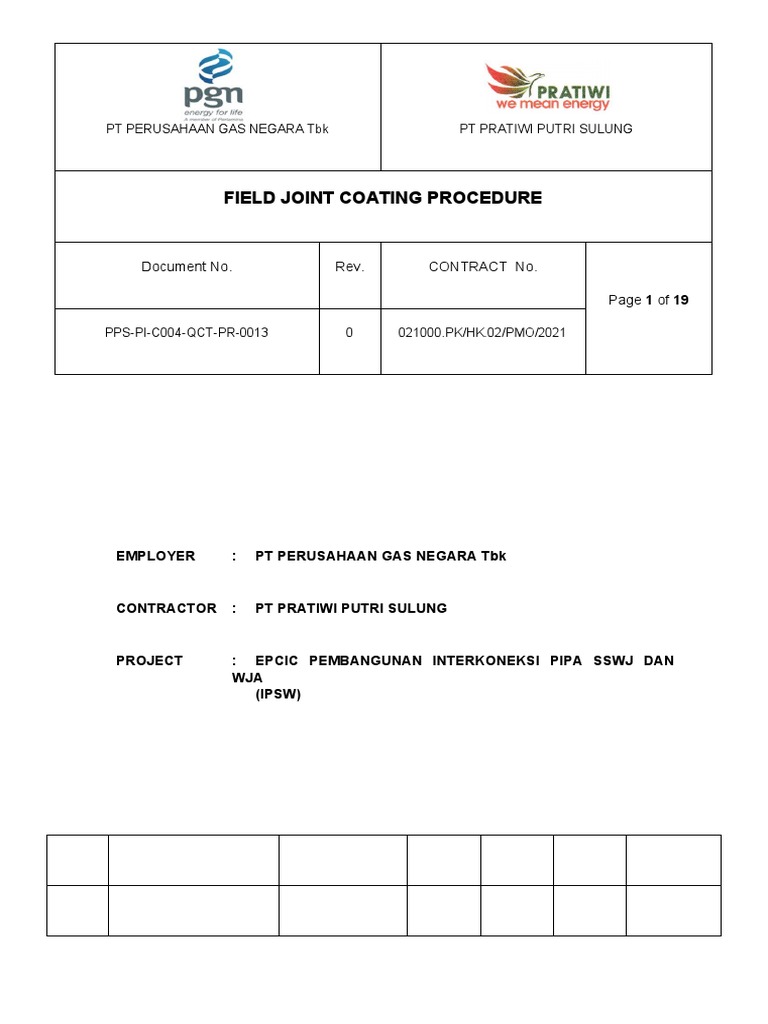 Field Joint Coating Procedure | PDF