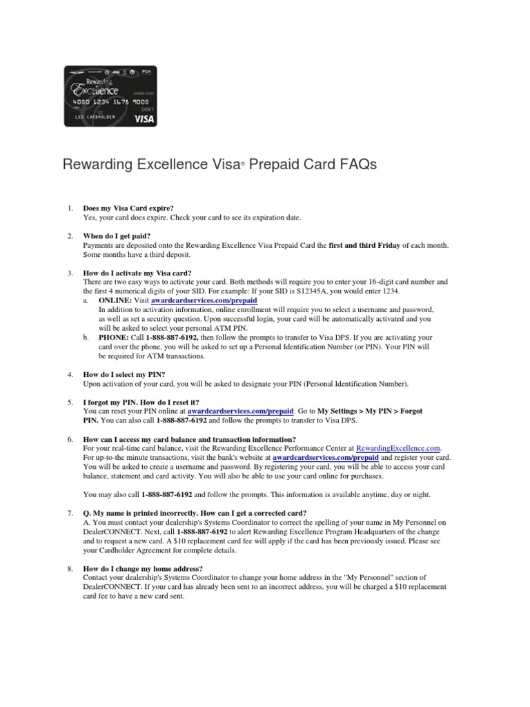 Rewarding Excellence Visa Prepaid Card Faqs | PDF | Debit Card | Credit ...