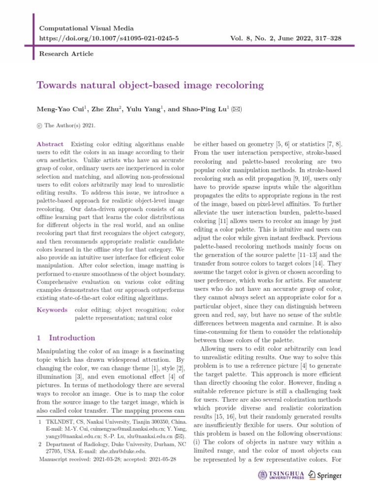 Towards Natural Object-Based Image Recoloring | PDF | Image Segmentation | Vision
