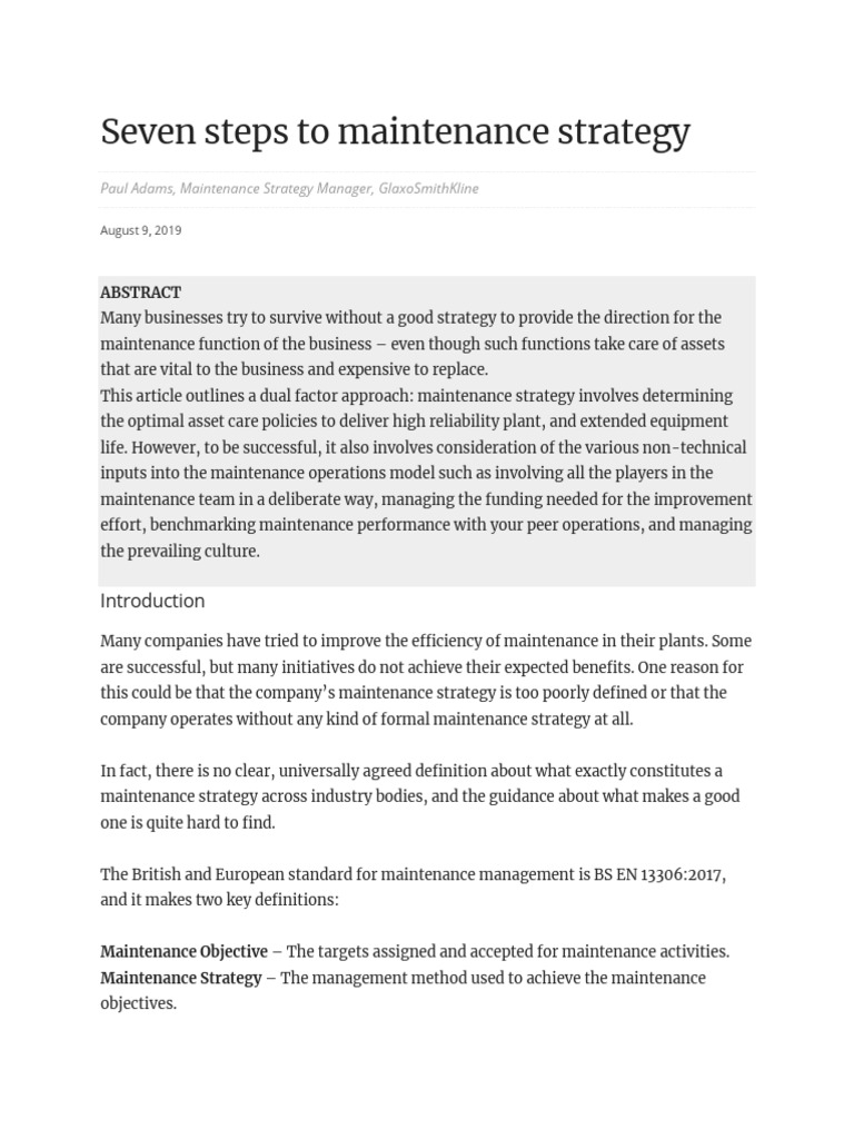 Seven Steps To Maintenance Strategy | PDF | Reliability Engineering ...