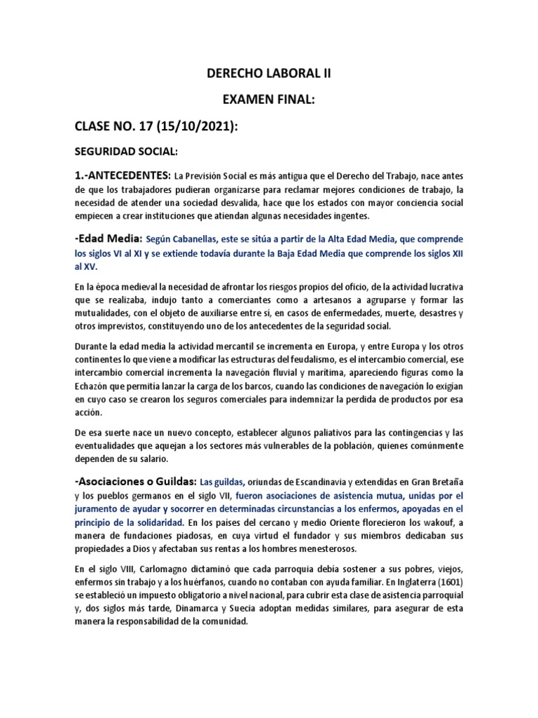Material Examen Final (Derecho Laboral II) | PDF | Bienestar | Seguro