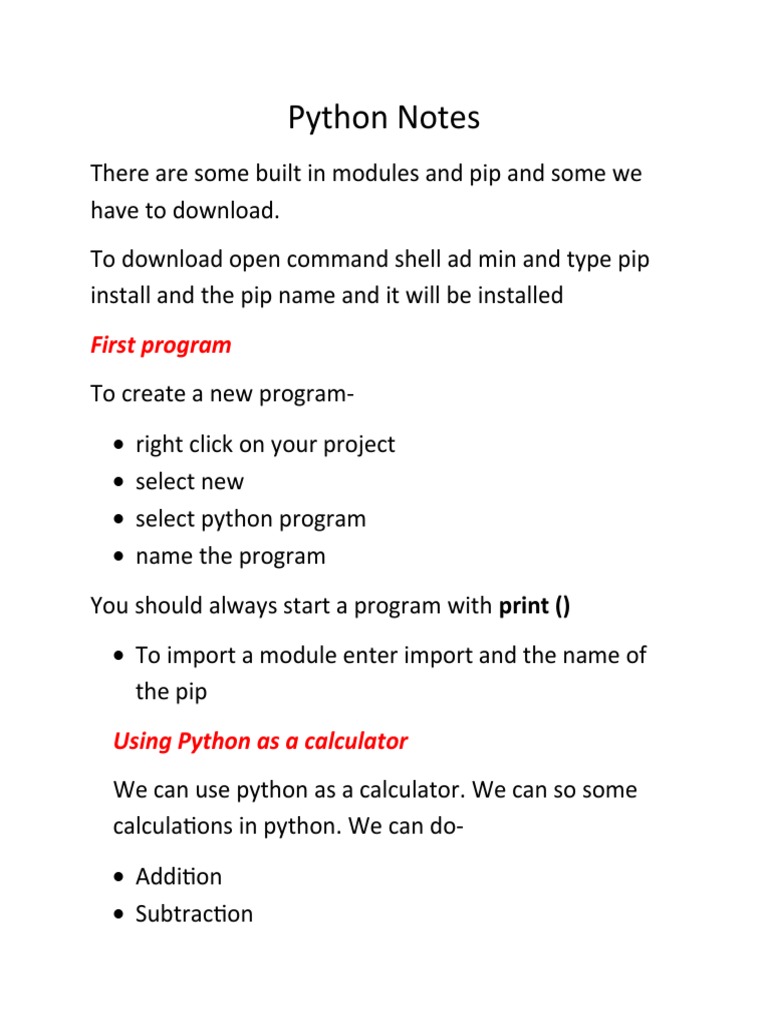Python Notes: First Program | Download Free PDF | Variable (Computer ...