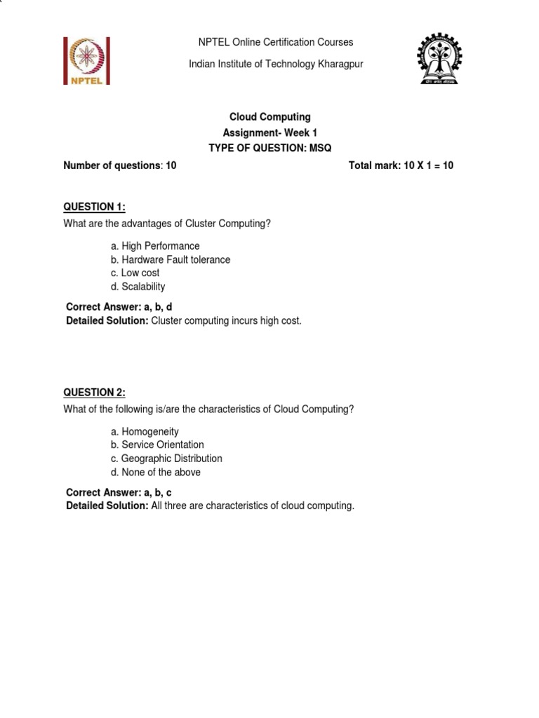 NPTEL - CC - Assignment 1 | PDF | Cloud Computing | Software As A Service