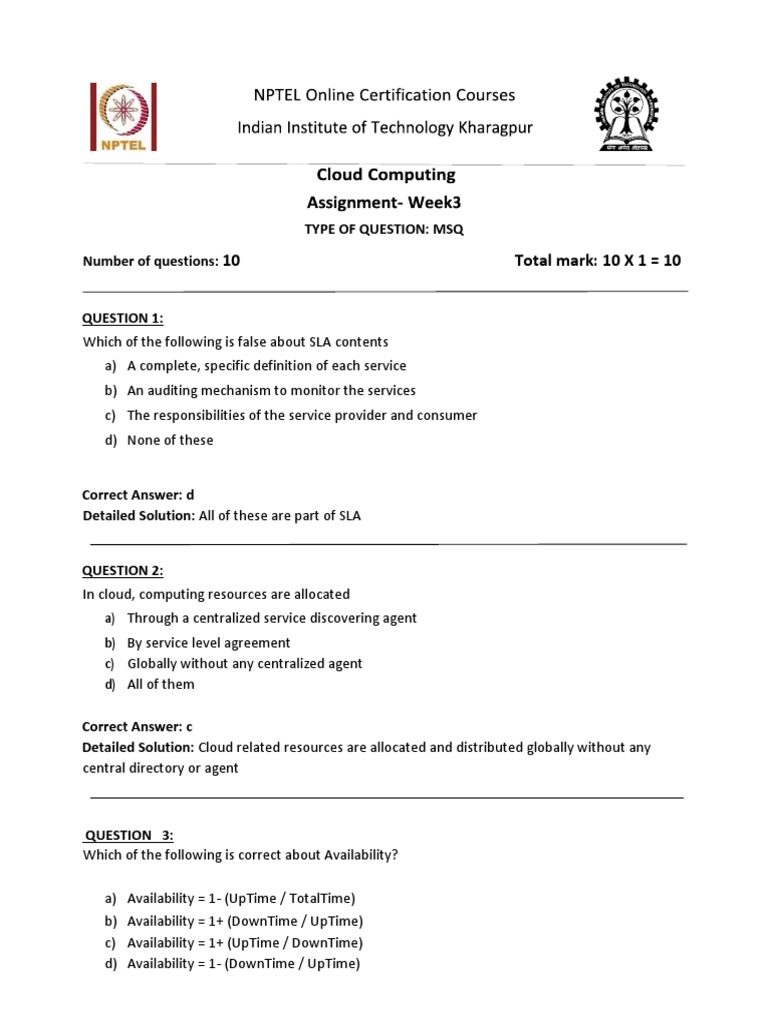 NPTEL - CC - Assignment 3 | PDF | Service Level Agreement | Distributed ...