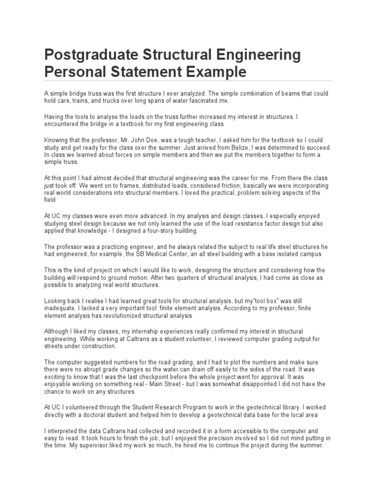 Postgraduate Structural Engineering Personal Statement Example | PDF | Structural Engineering ...