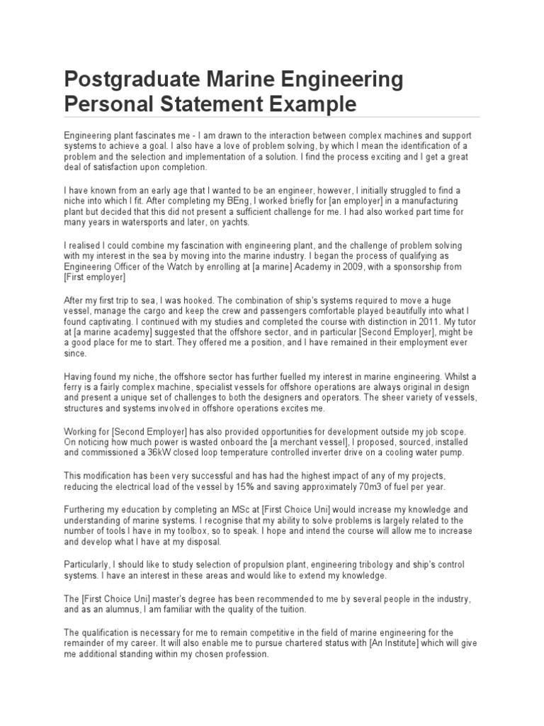Postgraduate Marine Engineering Personal Statement Example | PDF ... Postgraduate Marine Engineering Personal Statement Example | PDF ...