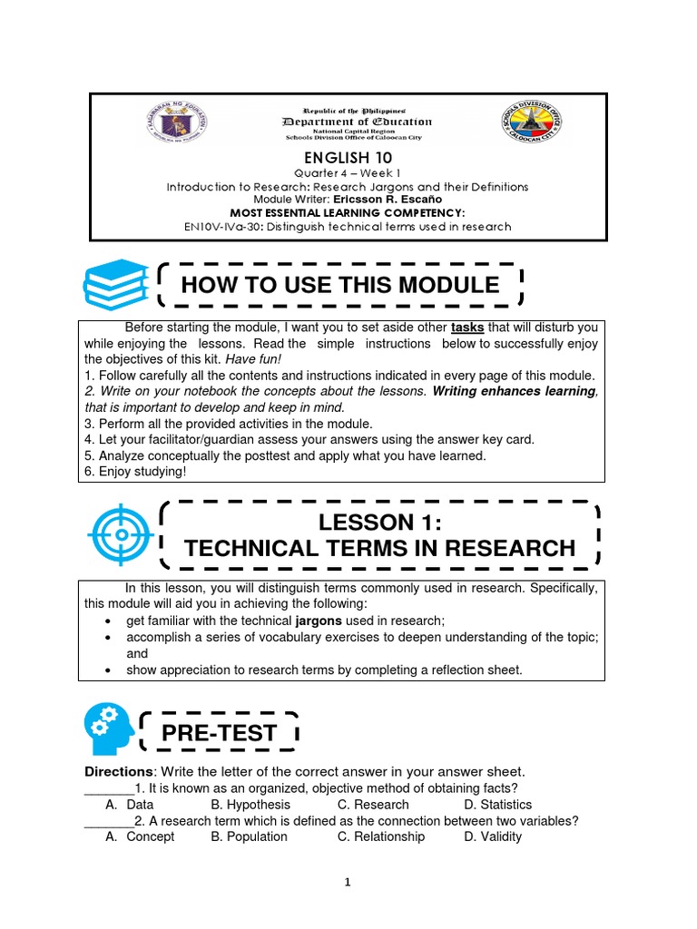 How To Use This Module: English 10 | PDF | Validity (Statistics ...