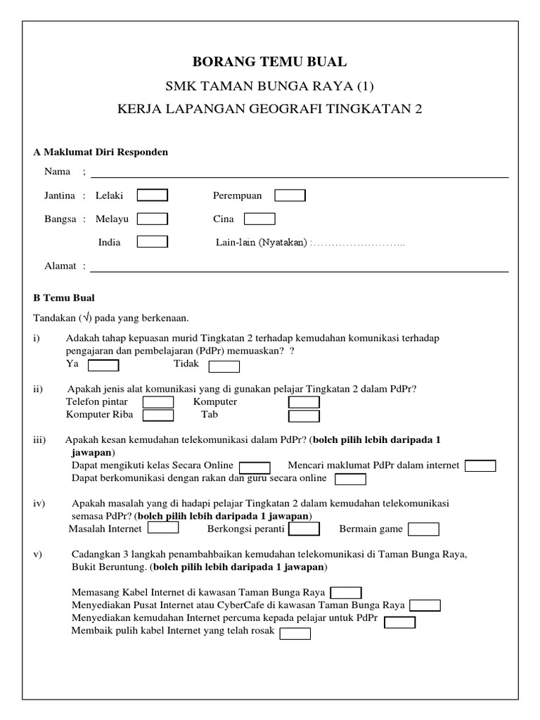 Borang Temu Bual Tingkatan 2 | PDF