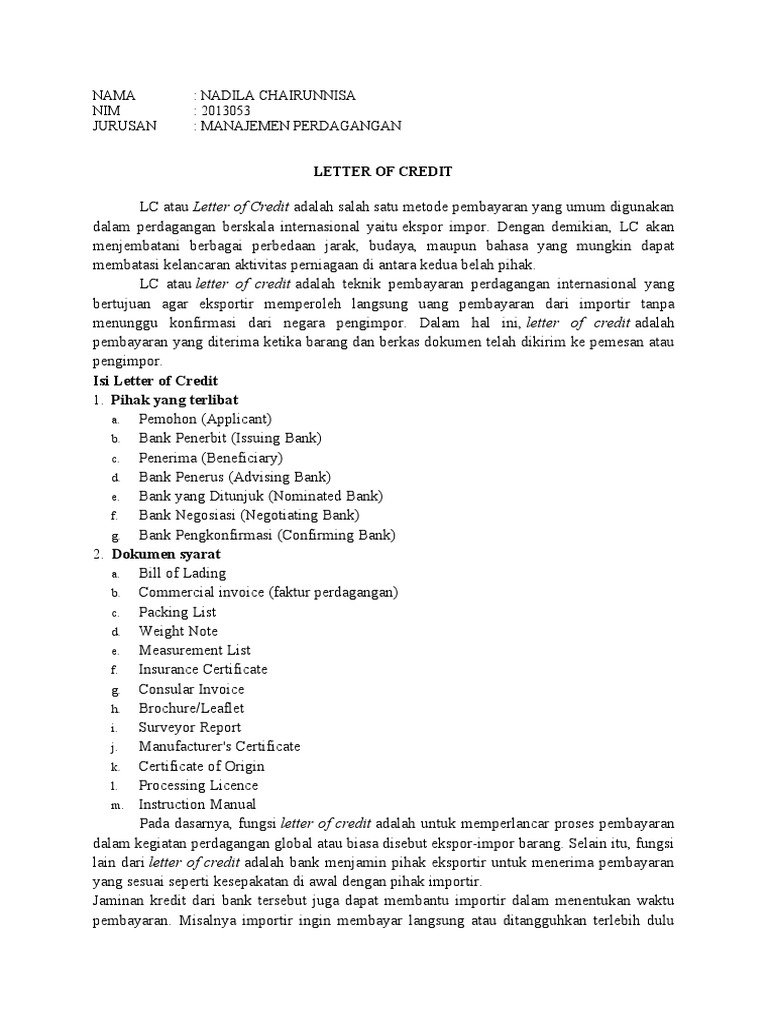 Panduan Lengkap Letter of Credit | PDF