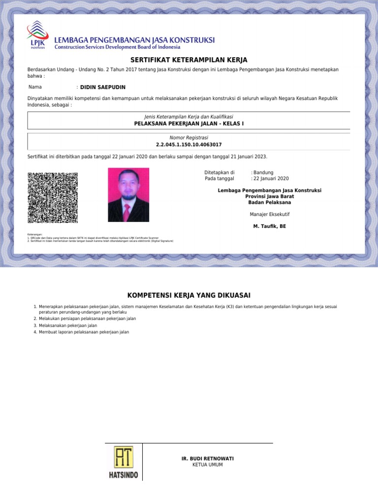 Sertifikat Keterampilan Kerja: Didin Saepudin | PDF