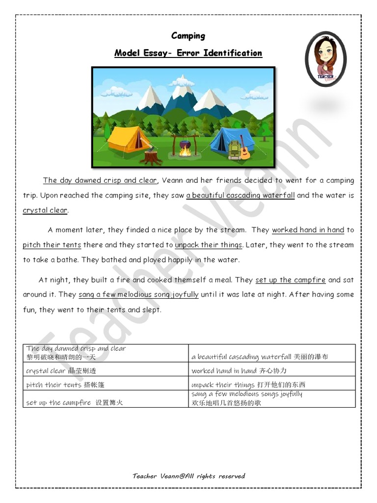 Camping Model Essay-Error Identification | PDF | Camping | Adventure Travel