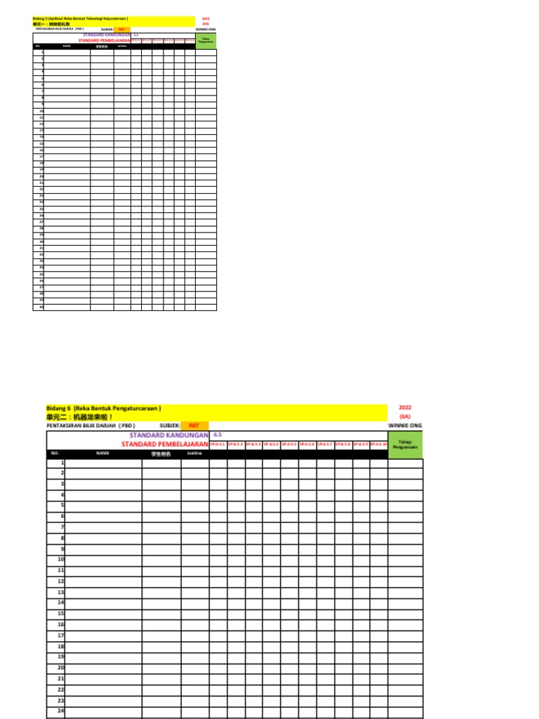Rekod Transit PBD RBT Tahun 6 | PDF