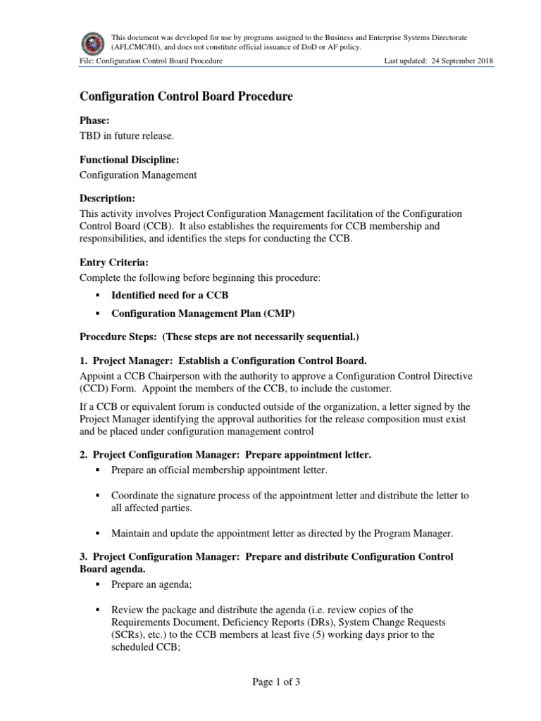 Configuration Control Board Procedure | PDF | Business | Computing
