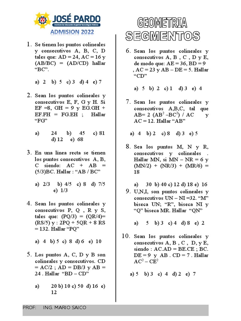 Practica Sobre Segmentos | PDF | Geometría | Matemáticas