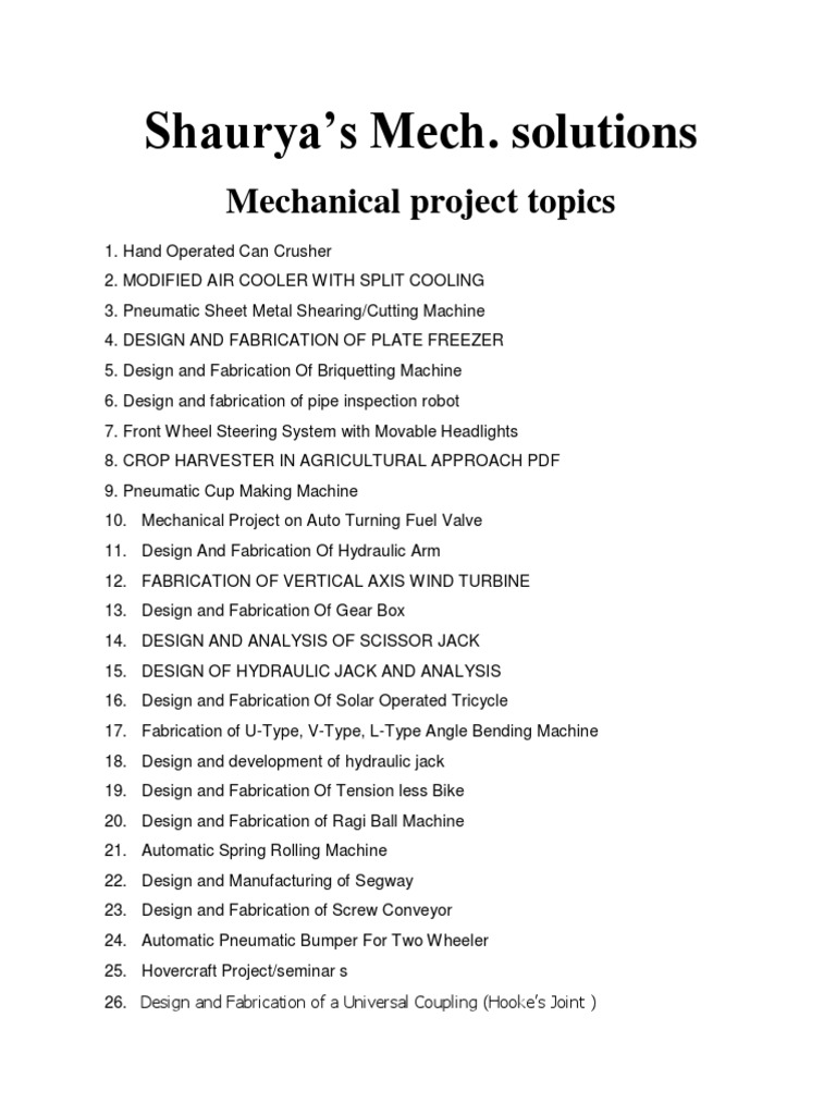 Shaurya's Mech. Solutions: Mechanical Project Topics | PDF | Composite ...
