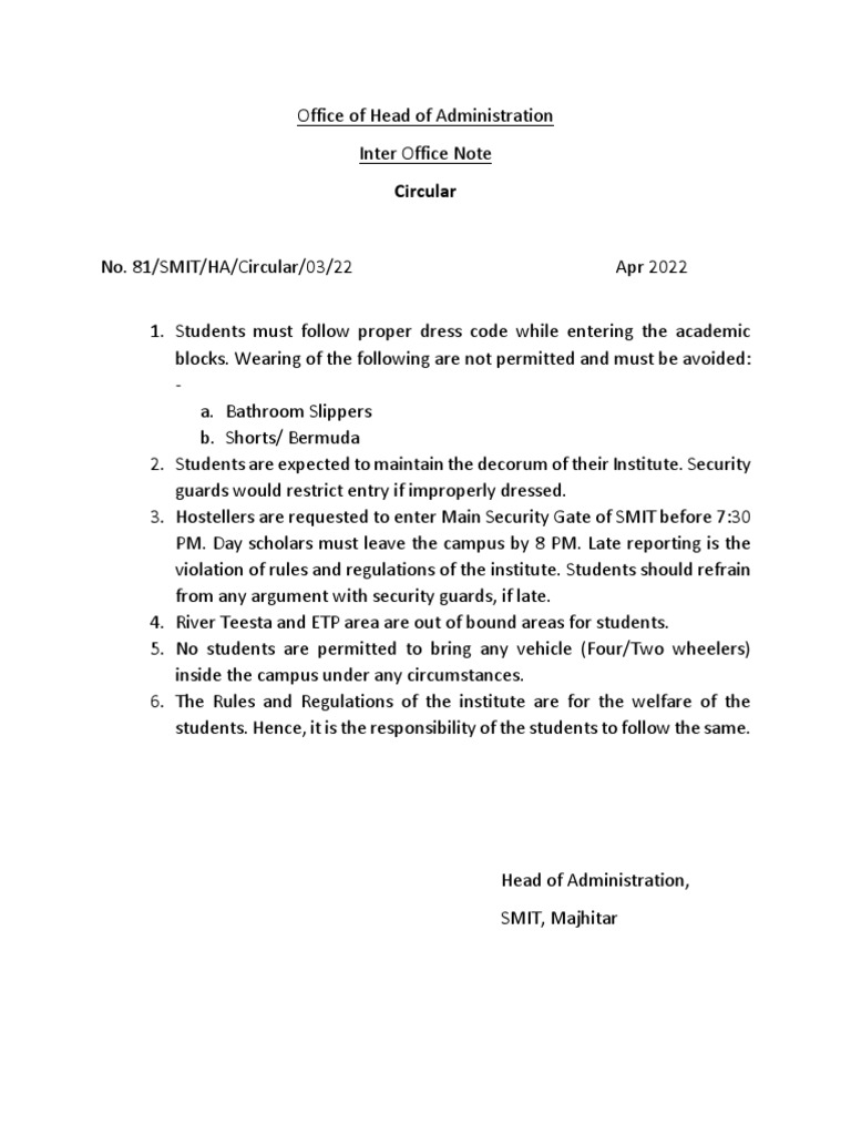 Circular - Security Instructions Main Gate | PDF