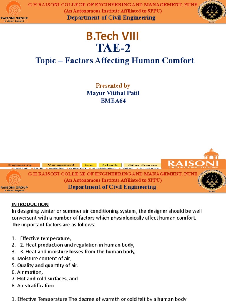 B.Tech VIII: Topic - Factors Affecting Human Comfort | PDF | Humidity ...