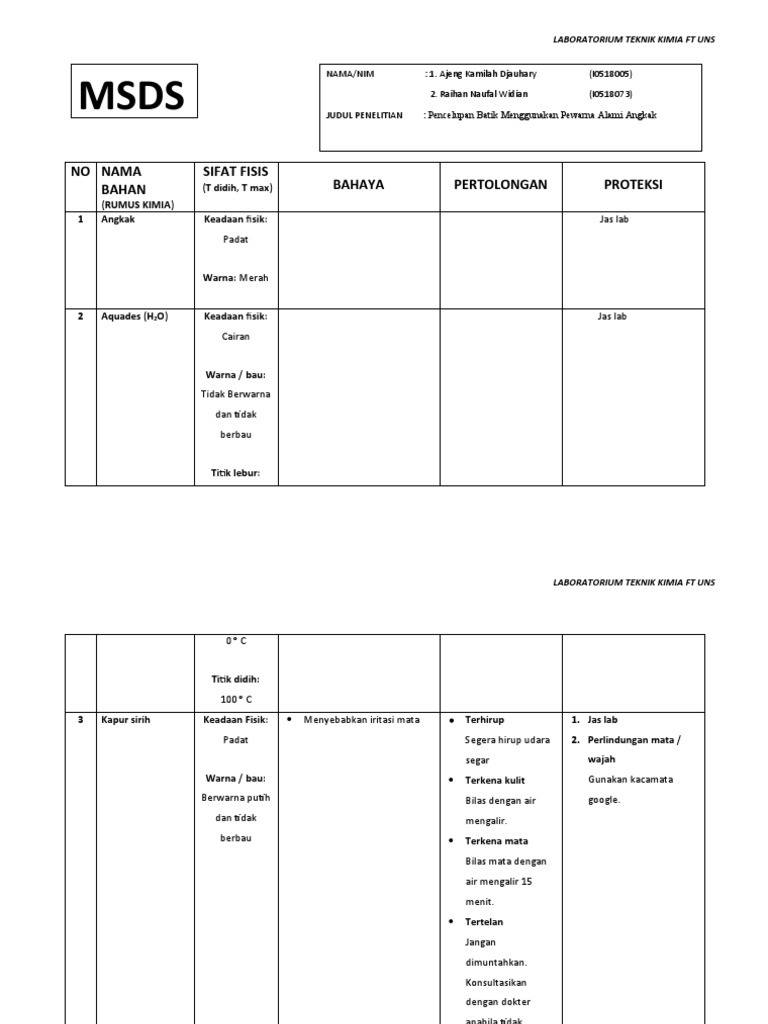 MSDS Zat Warna Angkak | PDF