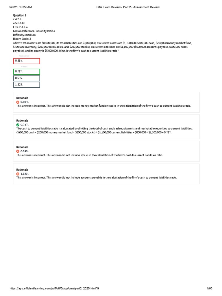 CMA Exam Review - Part 2 - Assessment Review: Analyzing Financial ...