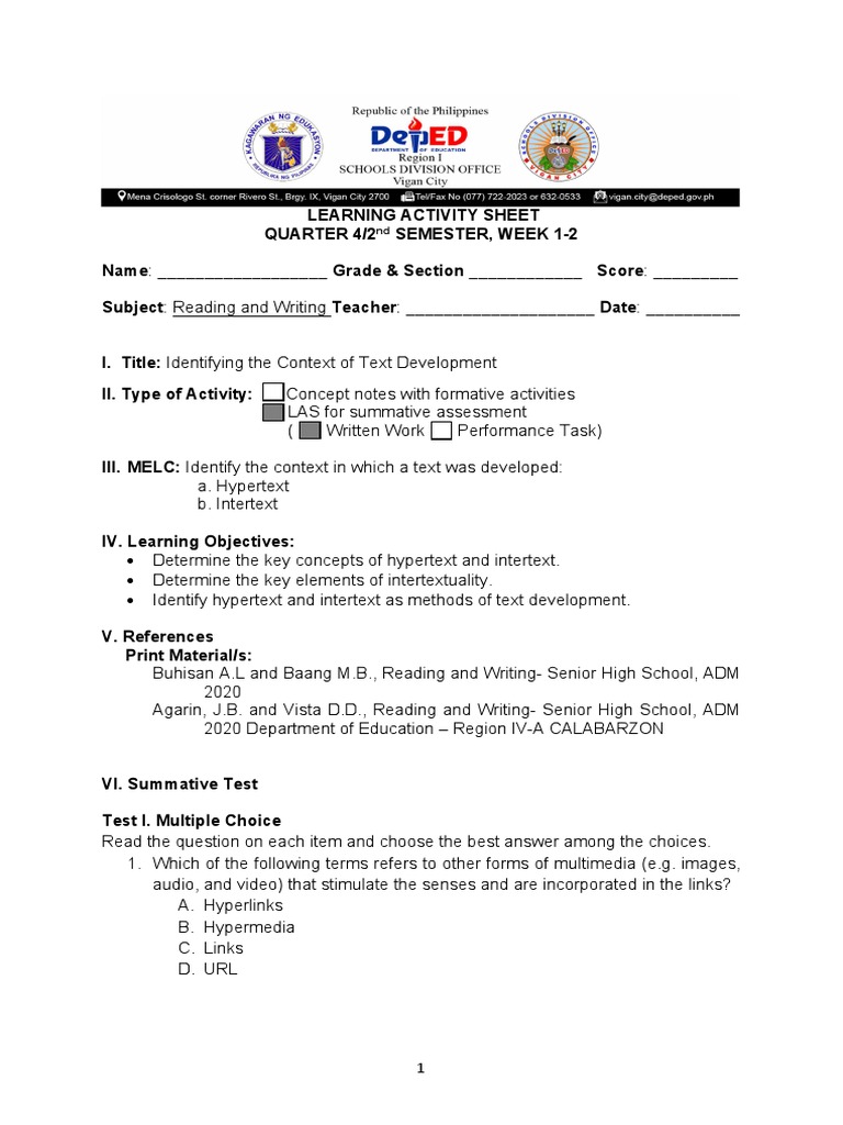 Las RW Q4 W1 2 Sa | PDF | Hyperlink | Hypertext