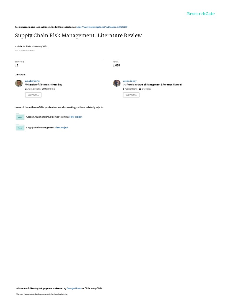 Supply Chain Risk Management: Literature Review: Risks January 2021 ...
